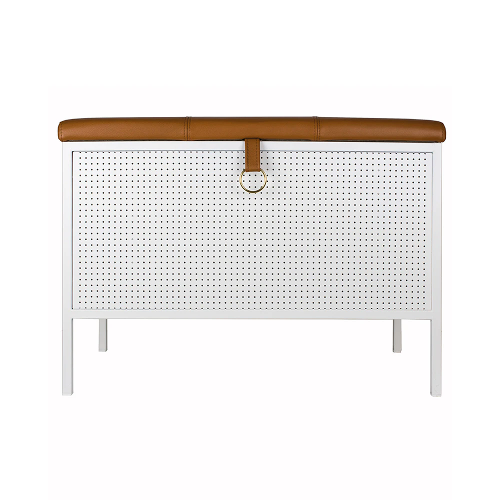 Frank Storage Bench, White / Cognac von Maze | RoyalDesign